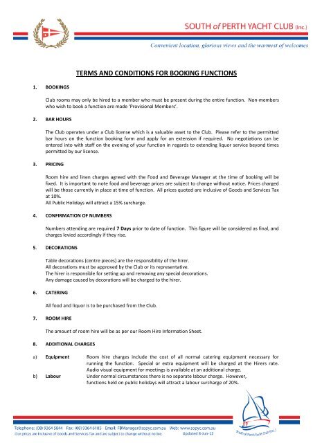 terms and conditions for booking functions & function booking form