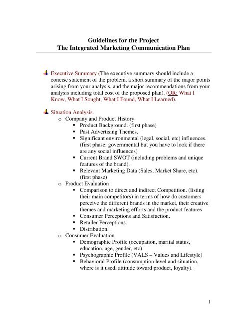 Guidelines for the Project The Integrated Marketing Communication ...