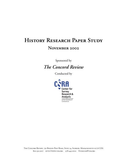 History Research Paper Study - The Concord Review