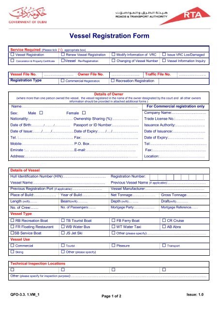 Application For Vessel Registration
