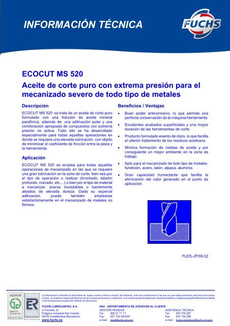 ecocut ms 520 - fuchs lubricantes
