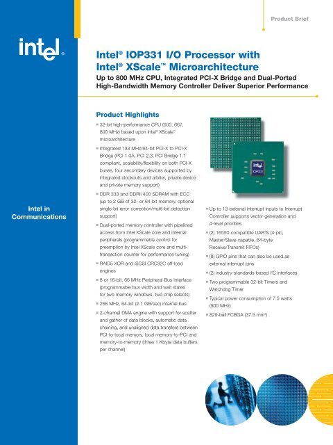 IntelÂ® IOP331 I/O Processor with IntelÂ® XScaleâ ¢ Microarchitecture