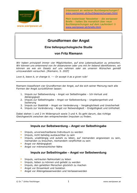 Fritz Riemann: "Grundformen der Angst"