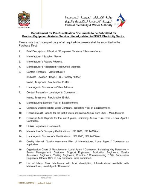 Requirement for Pre-Qualification Documents to be Submitted for ...