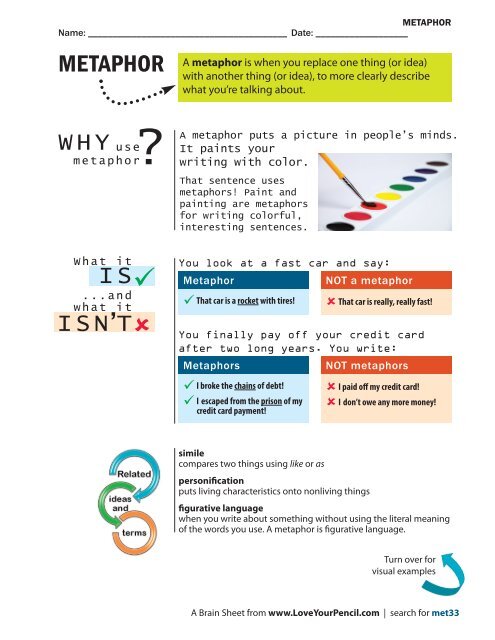 Metaphor Brain Sheet - Love Your Pencil