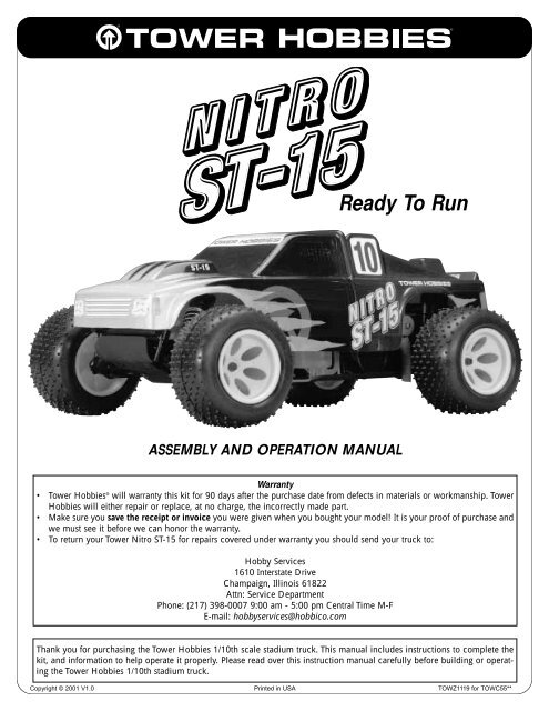 Tower Hobbies Nitro ST-15 Stadium Truck Manual V1.0