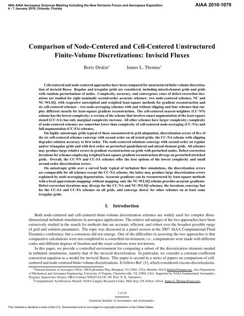 Comparison of Cell-Centered and Node-Centered ... - NASA