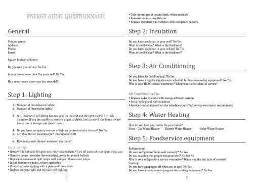 Energy Audit Questionnaire