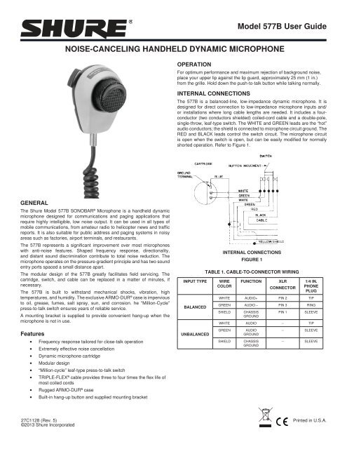 Shure 577B Microphone User Guide