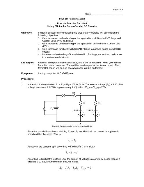 PreLab 6 - Series-Parallel Circuits Using PSpice - PAWS