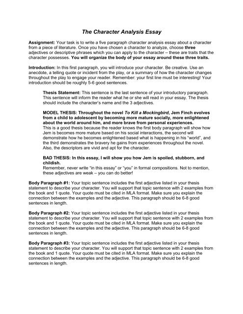 Character Analysis Essay Help Character Analysis Sample Essay Pdf
