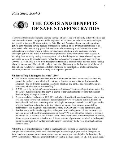 the costs and benefits of safe staffing ratios - Department for ...