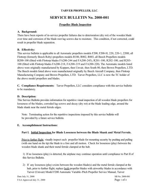 SERVICE BULLETIN No. 2000-001