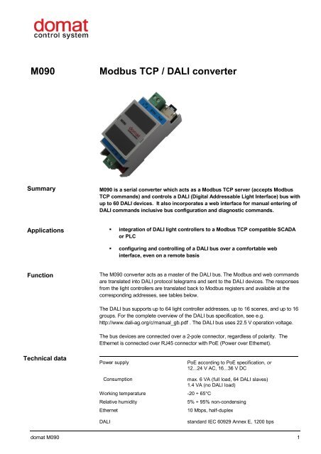 M090 Modbus TCP / DALI converter