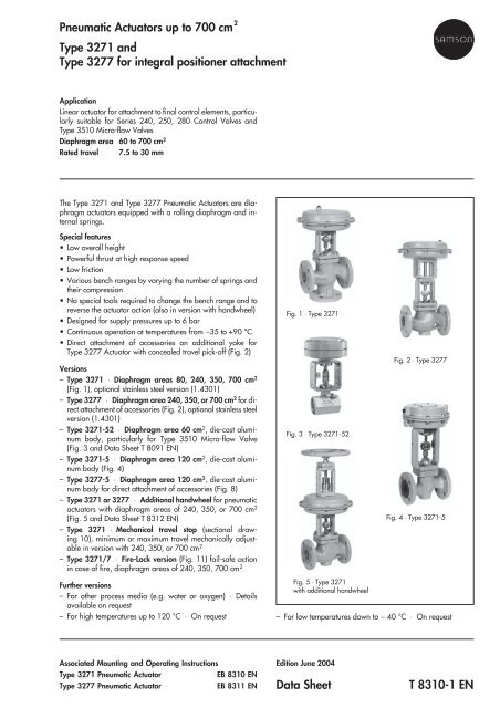 Pneumatic Actuators up to 700 cm2 Type 3271 ... - Rencor Controls