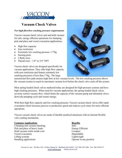 Vacuum Check Valves