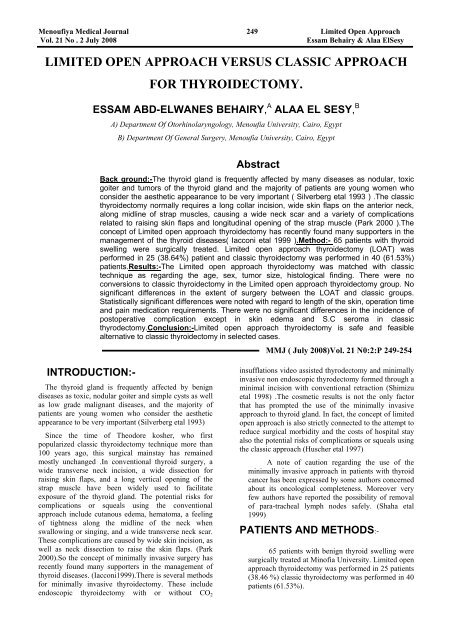 limited open approach versus classic approach for thyroidectomy.