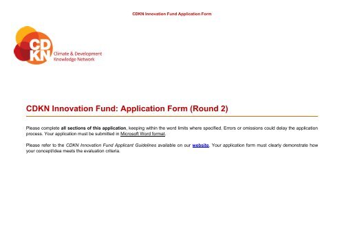 CDKN Innovation Fund: Application Form (Round 2)