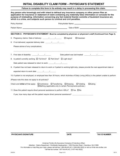 INITIAL DISABILITY CLAIM