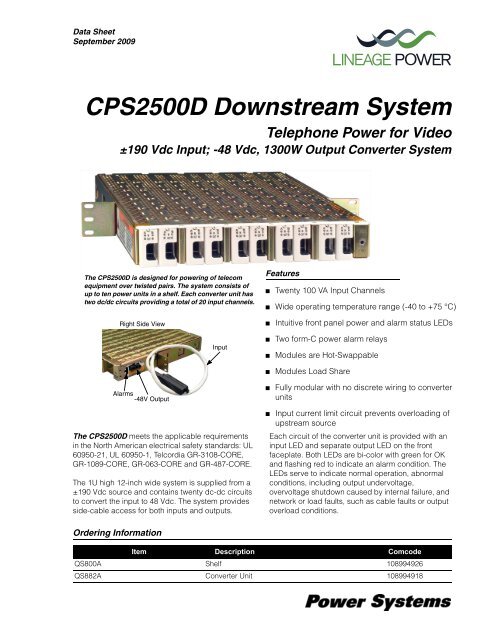 CPS2500D Downstream System - Lineage Power