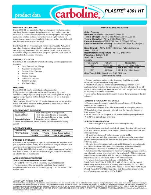 Plasite 4301 HT PDS - Carboline