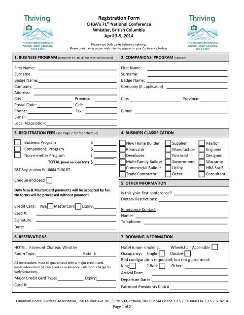 Registration Form - Canadian Home Builders' Association