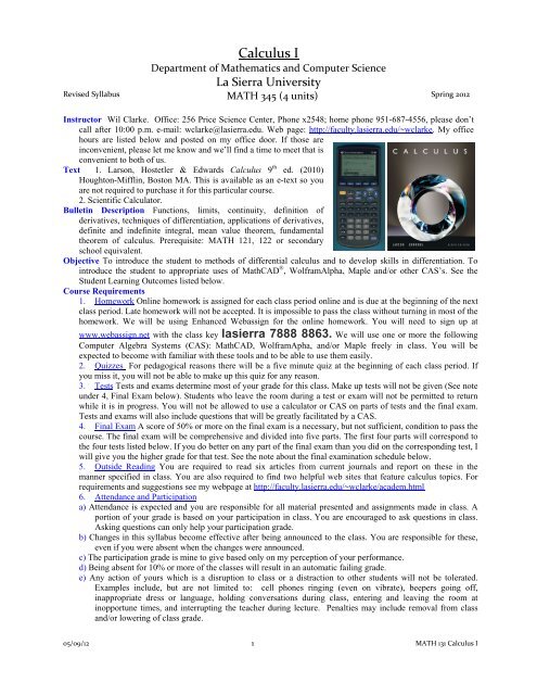 Calculus I--MATH 131 - La Sierra University
