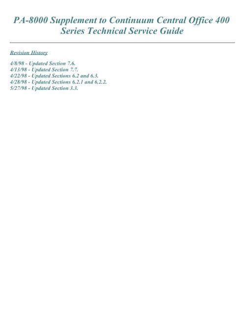 PA-8000 Supplement to Continuum Central Office 400 Series ...