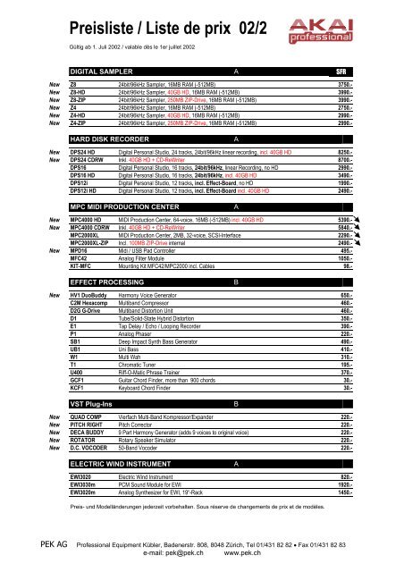 Preisliste / Liste de prix 02/2