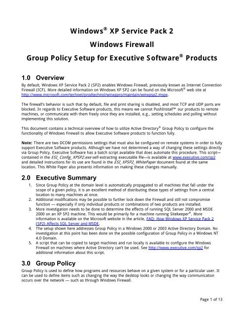 Windows XP SP2 Windows Firewall Group Policy Setup for ...