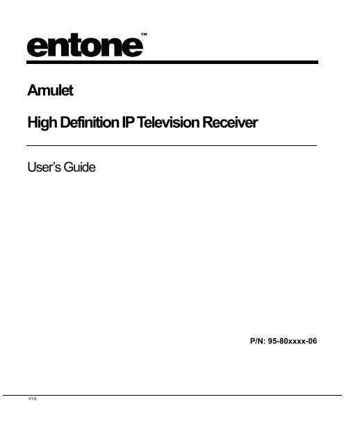 Entone Amulet F1 HD (Black STB) User Guide - NKTelco