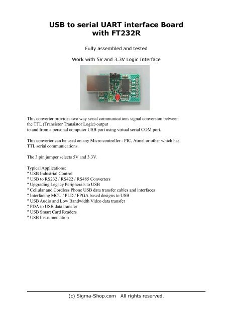 USB to serial UART interface Board with FT232R