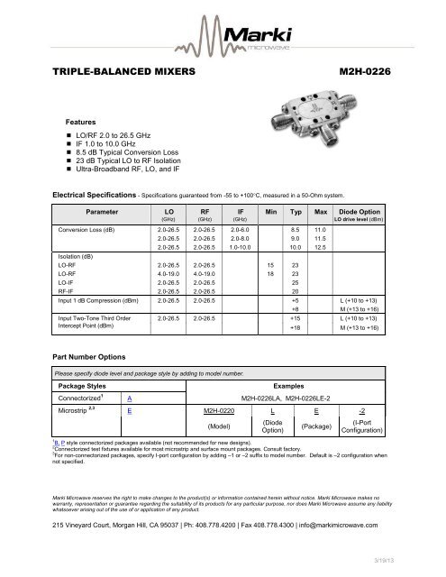 TRIPLE-BALANCED MIXERS M2H-0226 - Marki Microwave