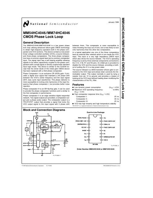 MM54HC4046 MM74HC4046 CMOS Phase Lock Loop