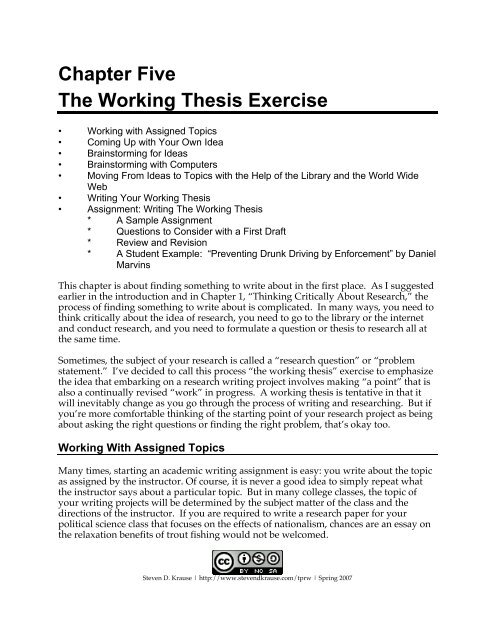 Chapter Five The Working Thesis Exercise - Steven D. Krause