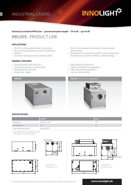 INDUSTRIAL LASERS HELIOS · PRODUCT LINE - InnoLight GmbH