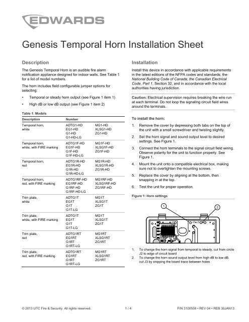 Genesis Temporal Horn Installation Sheet - Edwards Signaling