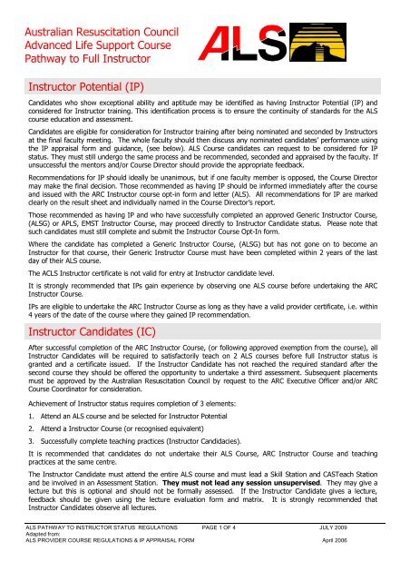 Pathway to Instructor Status - Australian Resuscitation Council