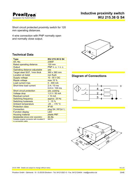 Inductive proximity switch IKU 215.38 G S4