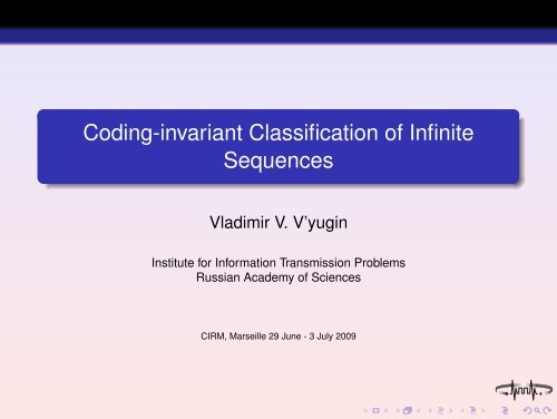 Coding Invariant Classification Of Infinite Sequences