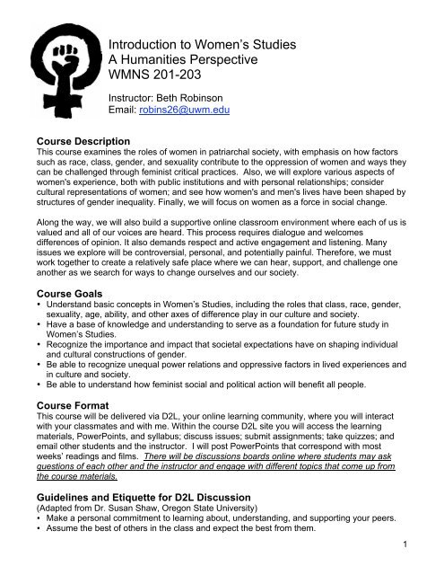 Introduction to Women's Studies A Humanities Perspective WMNS ...