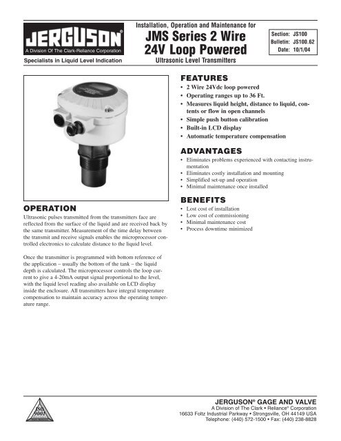 JMS Series 2 Wire 24V Loop Powered - Clark Reliance