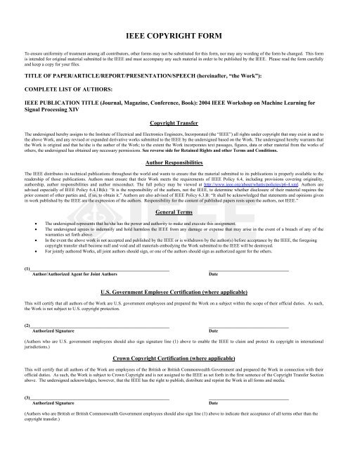 IEEE copyright form in PDF format