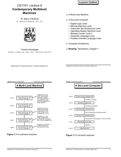 CS1101: Lecture 9 Contemporary Multilevel Machines - Computer ...