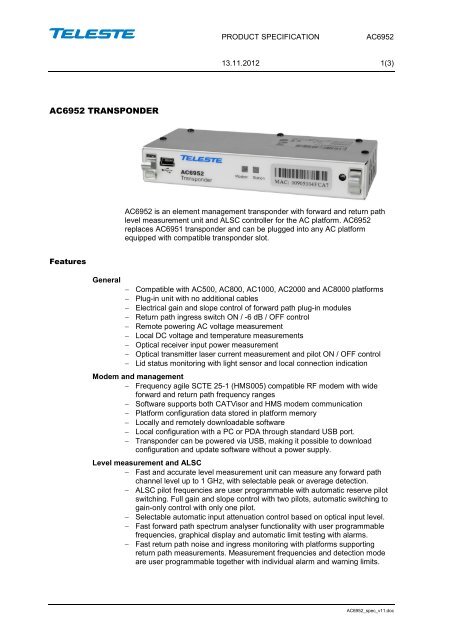 Product specification - HFC Technics