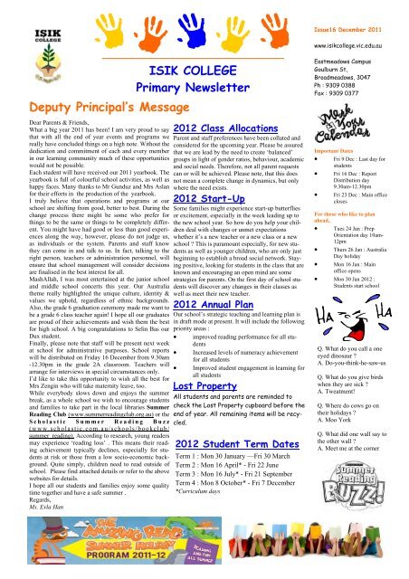 Deputy Principal's Message - ISIK College