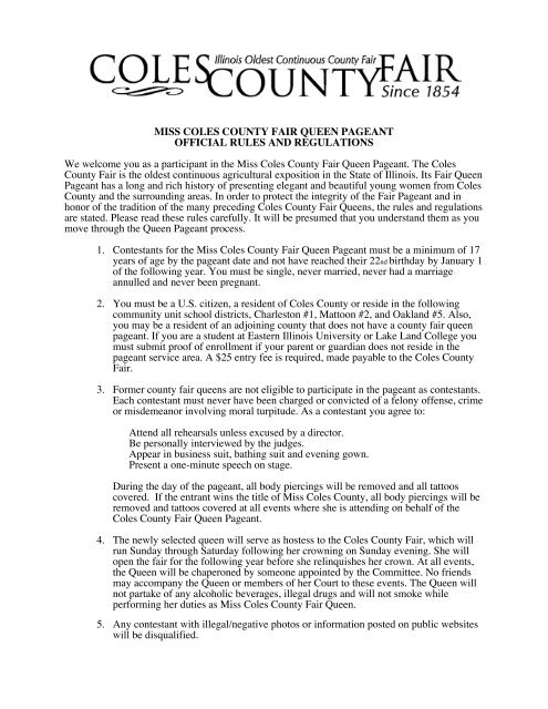 MISS COLES COUNTY FAIR QUEEN PAGEANT OFFICIAL RULES ...