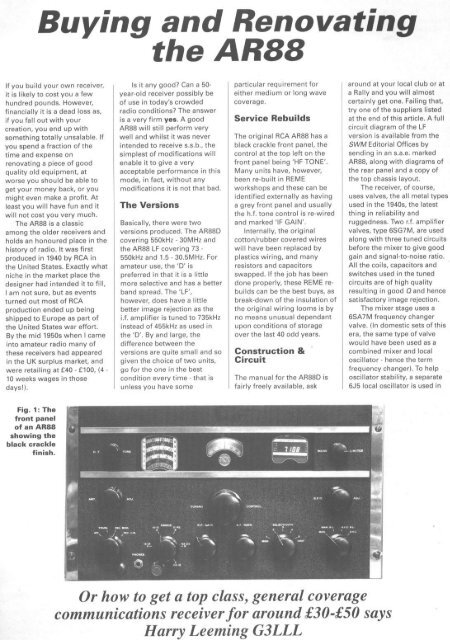 Buying and Renovating the AR88 - The Listeners Guide