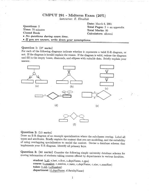 CMPUT 291 - Midterm Exam (20%) - Department of Computing ...