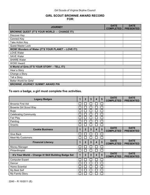 Brownie Girl Scout Try-It Completion Record - Girl Scouts of Virginia ...